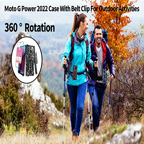 for Moto G Power 2022 Case with Screen Protector Moto G Power Case 2022 with Belt Clip Moto G Power 2022 Case Kickstand Military Grade Heavy Duty Camo Case for Moto G Power 2022 Men Women (Blue CAMO)