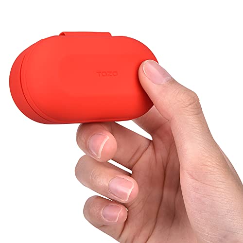 TOZO NC9 Protective Silicone Case Shockproof Soft Skin Cover for TOZO NC9 Earbuds with Front LED Visible and Keychain Red