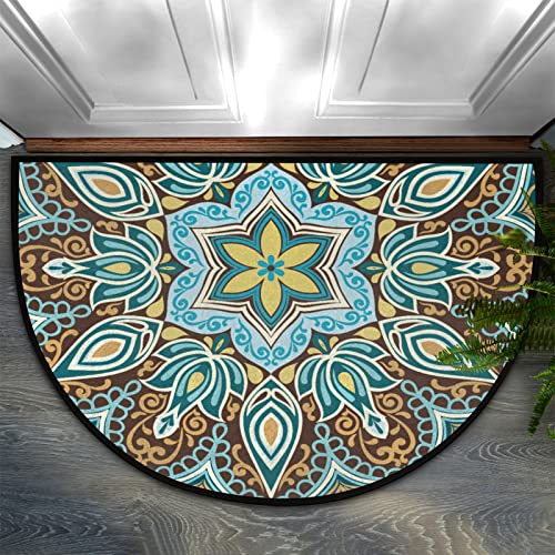 Door Mat Bohemia Entryway Rug Half Round Kitchen mat Non-Slip Entrance Way Rug Front Half Circle Rugs for Kitchen, Shower Room, Bedroom,Living Room 36 * 24in