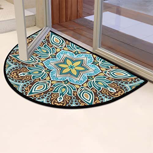 Door Mat Bohemia Entryway Rug Half Round Kitchen mat Non-Slip Entrance Way Rug Front Half Circle Rugs for Kitchen, Shower Room, Bedroom,Living Room 36 * 24in