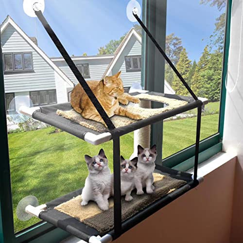 Cat Window Perch, Cat Hammock Window, Free Fleece Blanket Extra Large Sturdy Cat Bed Cat Resting Seat Space Saving for Indoor