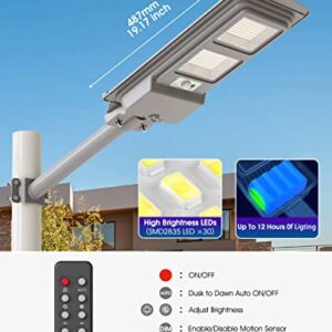 300W Solar Street Light, Briignite Solar Street Lights Outdoor Dusk to Dawn, Remote Control 6000K Outdoor Solar Lights with Motion Sensor, IP65 Solar Outdoor Lights Waterproof for Driveway Barn, 2Pack