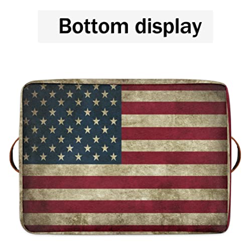 Storage Baskets Bin, Old American USA Flag Collapsible Canvas Fabric Storage Bin Decorative Baskets Toy Organizer Rectangle Storage Boxes with Handles for Home Shelves Nursery,1Pack