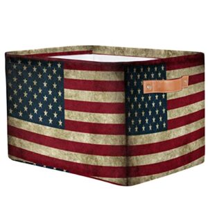 Storage Baskets Bin, Old American USA Flag Collapsible Canvas Fabric Storage Bin Decorative Baskets Toy Organizer Rectangle Storage Boxes with Handles for Home Shelves Nursery,1Pack