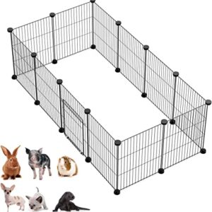 LANGXUN DIY Small Animal Pet Playpen with Door, Rabbit, Guinea Pig Cages, Puppy, Kitten Playpen | Indoor & Outdoor Portable Metal Wire Yard Fence, 12pcs Pet Panels