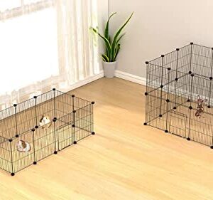 LANGXUN DIY Small Animal Pet Playpen with Door, Rabbit, Guinea Pig Cages, Puppy, Kitten Playpen | Indoor & Outdoor Portable Metal Wire Yard Fence, 12pcs Pet Panels