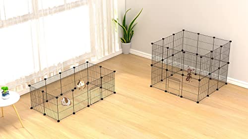 LANGXUN DIY Small Animal Pet Playpen with Door, Rabbit, Guinea Pig Cages, Puppy, Kitten Playpen | Indoor & Outdoor Portable Metal Wire Yard Fence, 12pcs Pet Panels