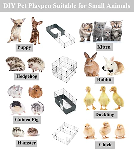 LANGXUN DIY Small Animal Pet Playpen with Door, Rabbit, Guinea Pig Cages, Puppy, Kitten Playpen | Indoor & Outdoor Portable Metal Wire Yard Fence, 12pcs Pet Panels