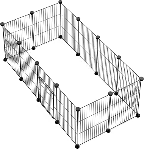 LANGXUN DIY Small Animal Pet Playpen with Door, Rabbit, Guinea Pig Cages, Puppy, Kitten Playpen | Indoor & Outdoor Portable Metal Wire Yard Fence, 12pcs Pet Panels