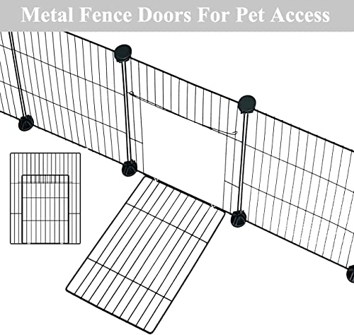 LANGXUN DIY Small Animal Pet Playpen with Door, Rabbit, Guinea Pig Cages, Puppy, Kitten Playpen | Indoor & Outdoor Portable Metal Wire Yard Fence, 12pcs Pet Panels