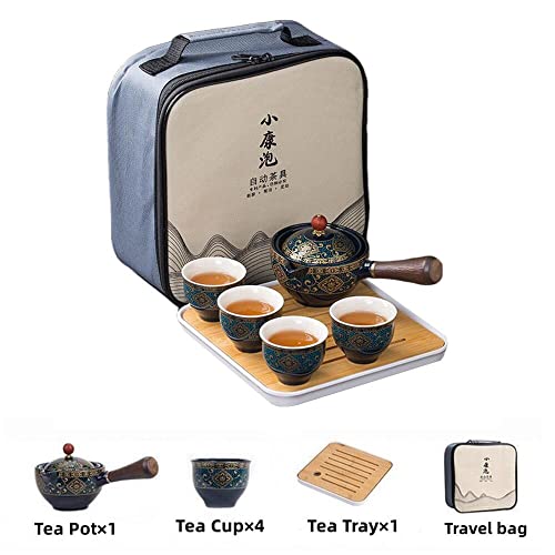 WOLIGECA Porcelain Chinese/Japanese Kung Fu Tea Set, Portable Teapot Set with 360 Degree Rotating Teapot and Tea Strainer,All in One Gift Bag for Travel,Office,Home and Outdoor