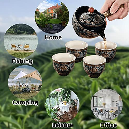 WOLIGECA Porcelain Chinese/Japanese Kung Fu Tea Set, Portable Teapot Set with 360 Degree Rotating Teapot and Tea Strainer,All in One Gift Bag for Travel,Office,Home and Outdoor