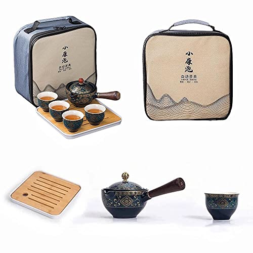 WOLIGECA Porcelain Chinese/Japanese Kung Fu Tea Set, Portable Teapot Set with 360 Degree Rotating Teapot and Tea Strainer,All in One Gift Bag for Travel,Office,Home and Outdoor