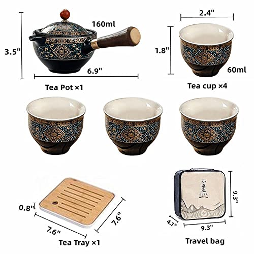 WOLIGECA Porcelain Chinese/Japanese Kung Fu Tea Set, Portable Teapot Set with 360 Degree Rotating Teapot and Tea Strainer,All in One Gift Bag for Travel,Office,Home and Outdoor