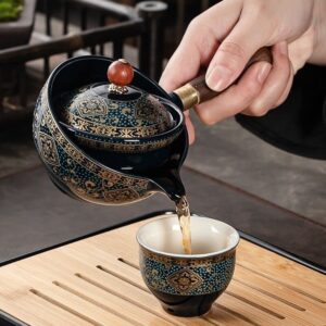 WOLIGECA Porcelain Chinese/Japanese Kung Fu Tea Set, Portable Teapot Set with 360 Degree Rotating Teapot and Tea Strainer,All in One Gift Bag for Travel,Office,Home and Outdoor