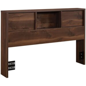 sauder harvey park full/queen bookcase headboard with doors, grand walnut finish