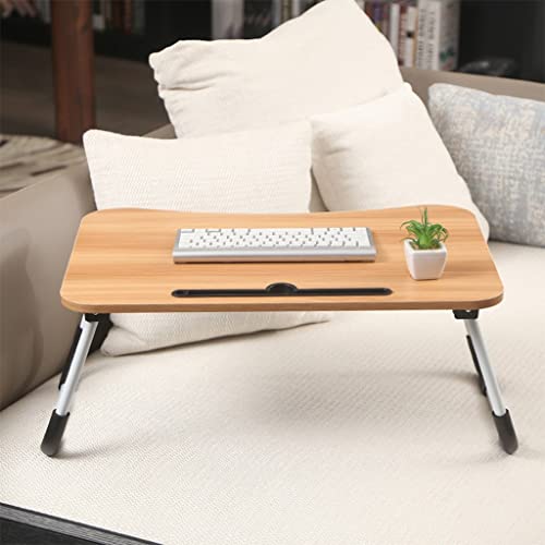 FWBNUIF Folding Desk Tiers No Assembly Foldable Table, Small Computer Laptop Desk for Small Spaces Home Office Wood Desk with Shelves (Khaki, One Size)