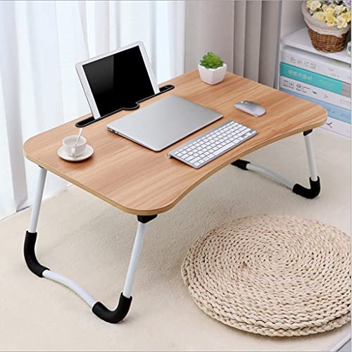 FWBNUIF Folding Desk Tiers No Assembly Foldable Table, Small Computer Laptop Desk for Small Spaces Home Office Wood Desk with Shelves (Khaki, One Size)