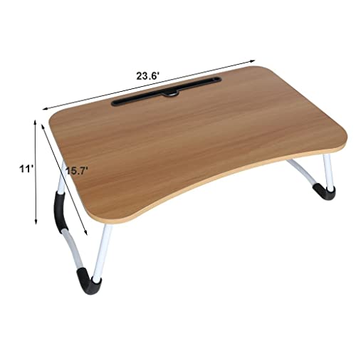 FWBNUIF Folding Desk Tiers No Assembly Foldable Table, Small Computer Laptop Desk for Small Spaces Home Office Wood Desk with Shelves (Khaki, One Size)