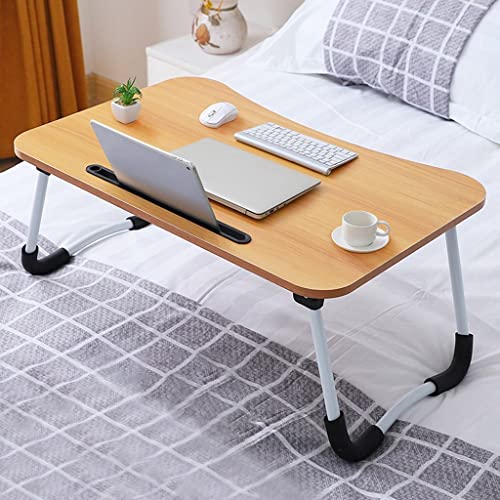 FWBNUIF Folding Desk Tiers No Assembly Foldable Table, Small Computer Laptop Desk for Small Spaces Home Office Wood Desk with Shelves (Khaki, One Size)