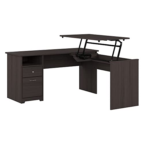 Bush Furniture L Shaped Desk with Drawers and Lift-n-Lock | Cabot Collection Sit to Stand Corner Table with Storage, 60W, Heather Gray