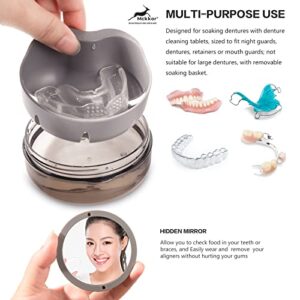 Denture Case, Definitely No-Leak Portable Retainer Case Denture Bath Box for Traveling Perfectly, Denture Cups for Soaking Dentures & Mirror(Black)