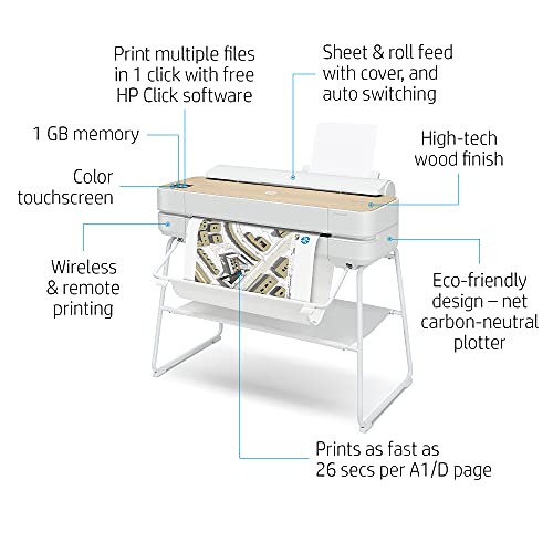 HP DesignJet Studio Wood Large Format Plotter Printer - 24", Includes 3-Year Warranty Care Pack (5HB12H)