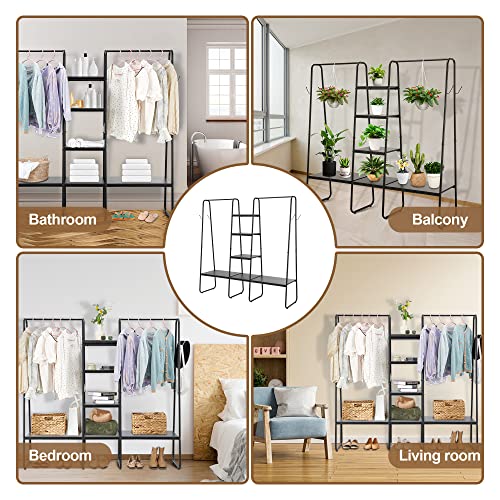 HABUTWAY Clothing Garment Rack with 6 Wooden Storage Shelves Dress Racks for Hanging Garment Max Load 650LBS Capacity Metal Frame (BLACK)