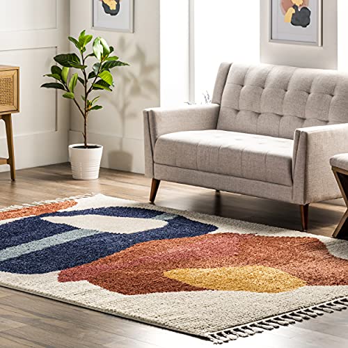 nuLOOM Ashton Shaggy Contemporary Abstract Tassel Area Rug, 4' x 6', Beige