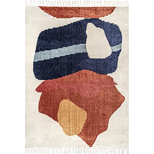 nuLOOM Ashton Shaggy Contemporary Abstract Tassel Area Rug, 4' x 6', Beige