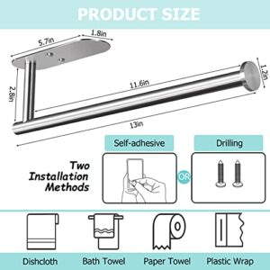 Paper Towel Holder Under Cabinet - Stainless Steel Paper Towel Holders Self-Adhesive Wall Mount Paper Towel Holder with Screws, 13in Under Cabinet Paper Towel Holder for Kitchen Paper Towel Rolls