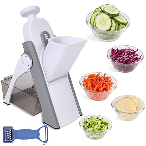 TIKBABA Safe Mandoline Slicer for kitchen,Vegetable slicer for slicing,dicing,julienne(WhiteGrey)