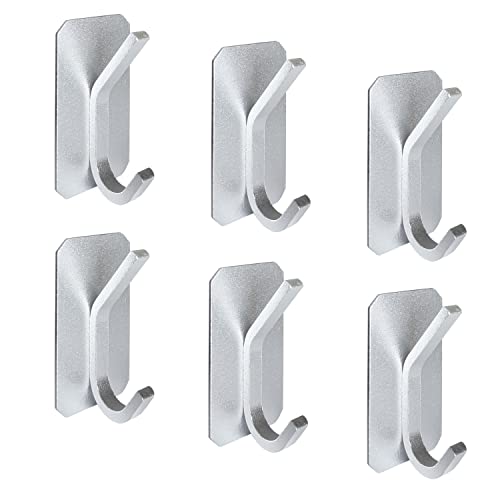 BATHHOLD Adhesive Wall Hooks Heavy Duty, Towel Hooks for Hanging Coat, Key, Robe, Stick on Hooks for Bathroom, Home, Office, Kitchen - Space Aluminum (6packs)