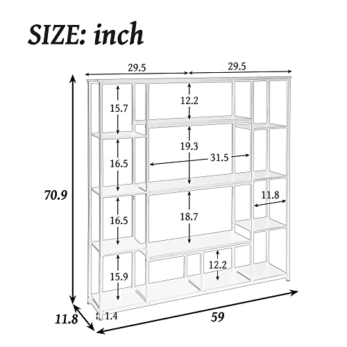 5 Tier Bookshelf, Industrial Tall Bookcase, Rustic Freestanding Storage Shelf for Living Room, Bedroom and Home Office, Metal Frame, Display Décor Furniture