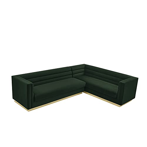 Inspired Home Anniston Velvet Upholstered Corner Sectional Sofa, Gold Base,Right Facing, Hunter Green