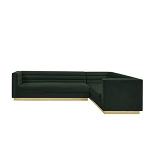 Inspired Home Anniston Velvet Upholstered Corner Sectional Sofa, Gold Base,Right Facing, Hunter Green