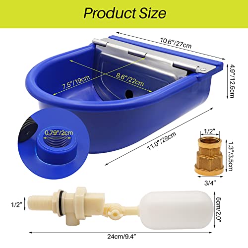 PAULOZYN Automatic Livestock Waterer Bowl Dog Water Dispenser Trough Kits Float valve control for Chicken Animal Goat horse Pig Cattle, with Brass Connector Adapter(Navy Blue)