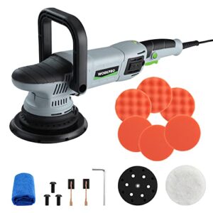 workpro buffer polisher, 6-inch 1080w dual action random orbital polish kit for car detailing, 6 variable speed da polisher with backing/woolen/foam pads, towel for waxing, buffing, polishing