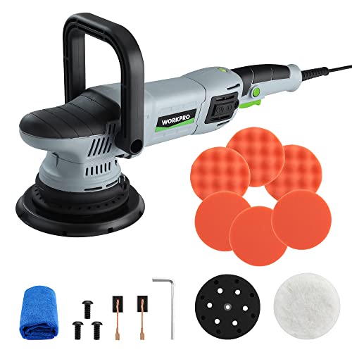 WORKPRO Buffer Polisher, 6-inch 1080W Dual Action Random Orbital Polish Kit for Car Detailing, 6 Variable Speed DA Polisher with Backing/Woolen/Foam Pads, Towel for Waxing, Buffing, Polishing