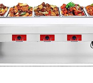 KITMA 5 Open Well Electric Steam Tables - 240 V Warmer Food Table, 36 Quart Electric Hot Food Warm Table for Buffets and Catering, Warming Control Knobs，Front Serving Area