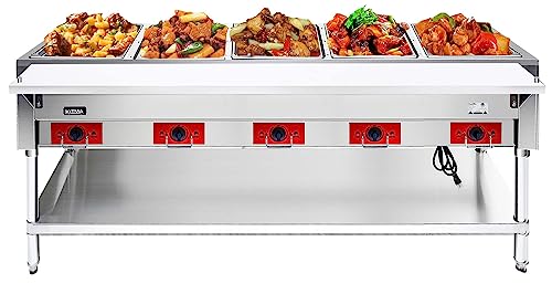 KITMA 5 Open Well Electric Steam Tables - 240 V Warmer Food Table, 36 Quart Electric Hot Food Warm Table for Buffets and Catering, Warming Control Knobs，Front Serving Area