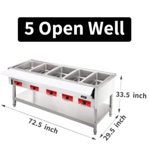 KITMA 5 Open Well Electric Steam Tables - 240 V Warmer Food Table, 36 Quart Electric Hot Food Warm Table for Buffets and Catering, Warming Control Knobs，Front Serving Area