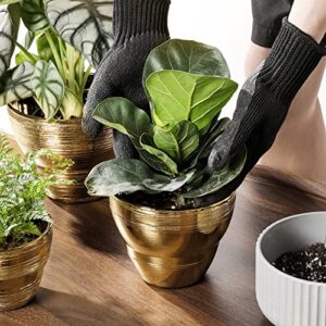 JOFAMY 3 Pack Gold Planters Houseplant Pots 7.1/6/5 Inch Brushed Gold Finish Plant Flower Pots Brass Planter with Drainage, Silicone Plugs & Mesh Pads Ideal for Home Decor, Birthday, Wedding