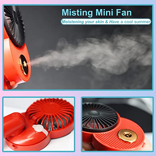 LACOVIA Cute Mickey Misting Mini Fan, Handheld Portable USB Rechargeable Fan with 3 Adjustable Speeds, Foldable Personal Fan For Travelling(Red&Pink)