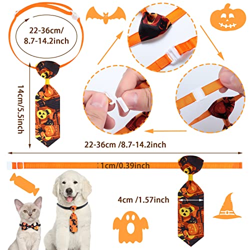 50 Pcs Halloween Dog Bow Tie Collar Set Includes 4 Dog Bandanas, 23 Pet Neckties, 23 Pet Costume Bow Ties, Adjustable Pumpkin Ghost Pattern Bow Tie for Dogs Cats