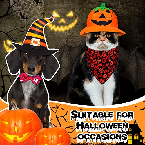 50 Pcs Halloween Dog Bow Tie Collar Set Includes 4 Dog Bandanas, 23 Pet Neckties, 23 Pet Costume Bow Ties, Adjustable Pumpkin Ghost Pattern Bow Tie for Dogs Cats