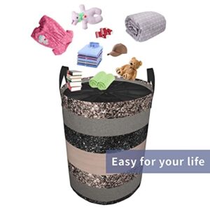 Blush Glitter Glam Stripes Foldable Laundry Hamper Freestanding Laundry Basket With Lid, Collapsible Large Drawstring Clothes Hamper Storage