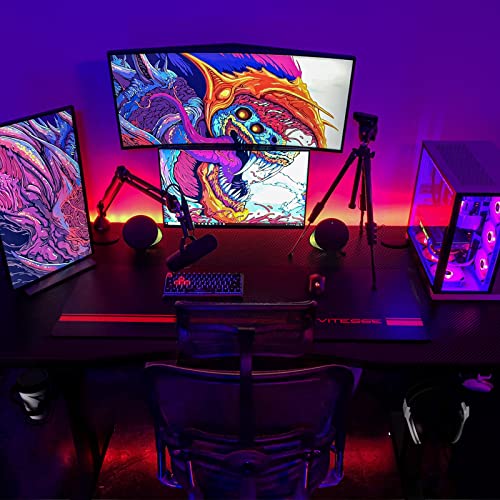 Waleaf Gaming Desk 40 inch,PC Gaming Table,T-Shaped Gaming Computer Desk with Free Mouse Pad,Racing Style Professional Gamer Game Station,Carbon Fiber Home Office Desk with Cup Holder&Headphone Hook