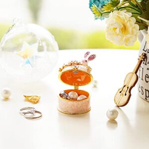 YU FENG Jeweled Rabbit Trinket Boxes Hinged Enameled Decorative Bunny Figurines Collectibles Animal Jewelry Ring Holder Box (Orange)