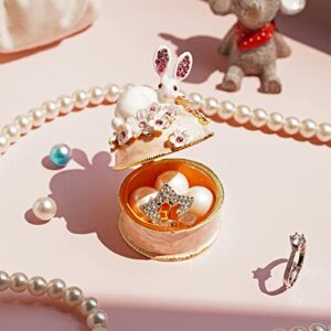 YU FENG Jeweled Rabbit Trinket Boxes Hinged Enameled Decorative Bunny Figurines Collectibles Animal Jewelry Ring Holder Box (Orange)